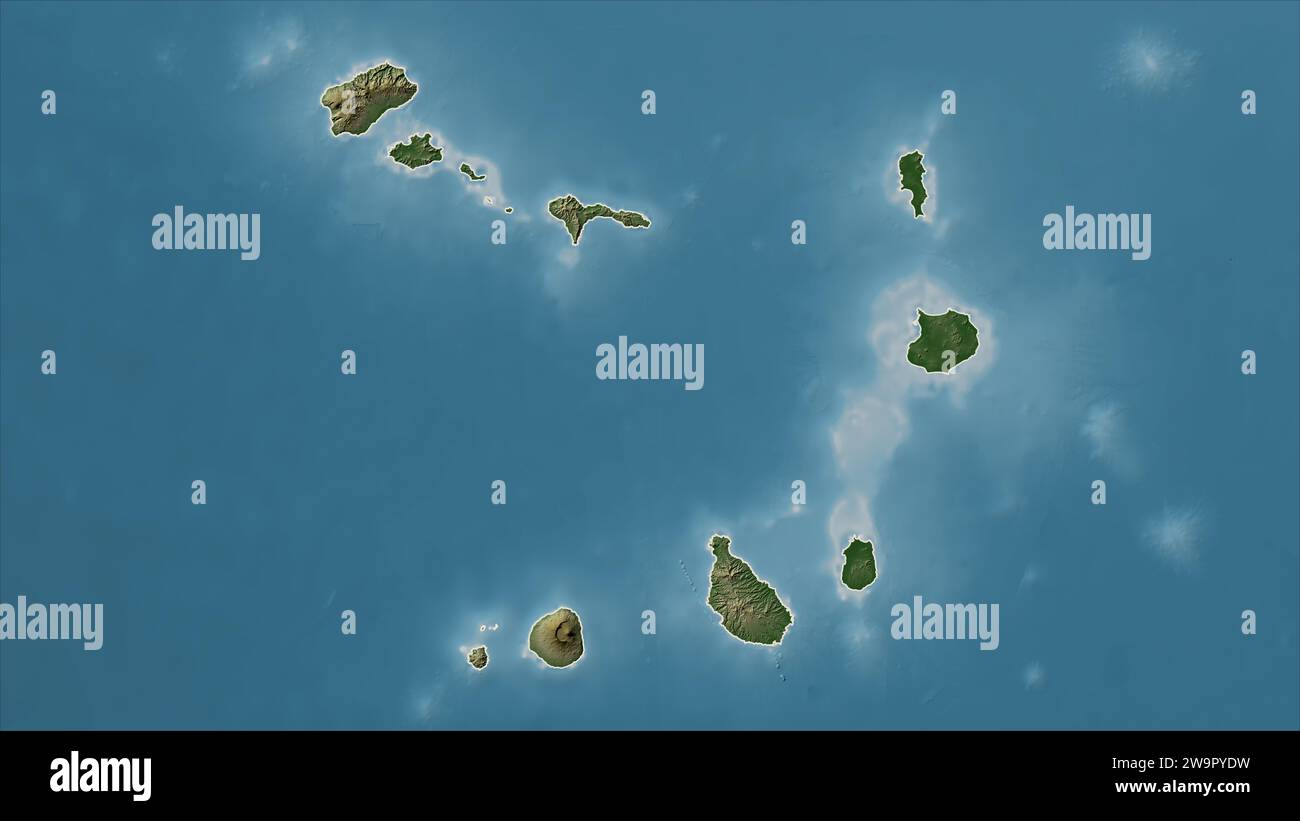 Cabo Verde outlined on a Pale colored elevation map with lakes and rivers Stock Photo - Alamy