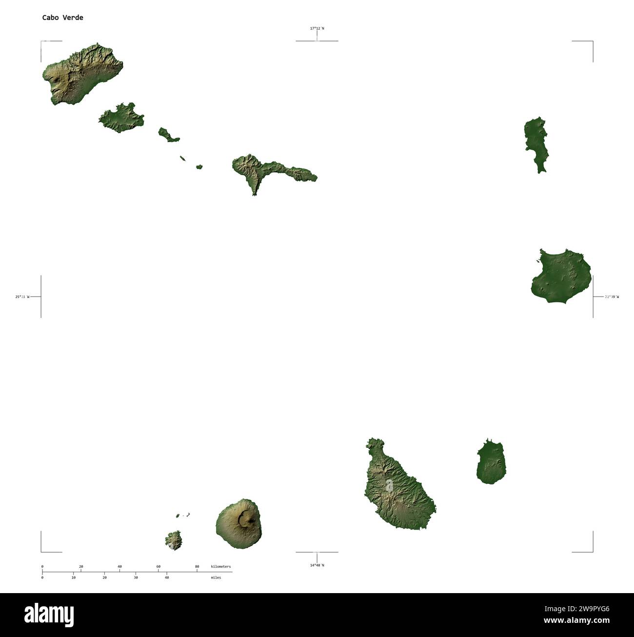 Shape of a Pale colored elevation map with lakes and rivers of the Cabo ...
