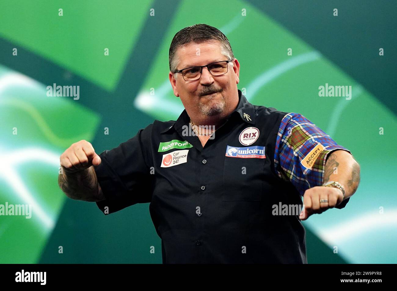 Gary Anderson celebrates after beating Boris Krcmar (not pictured) on ...