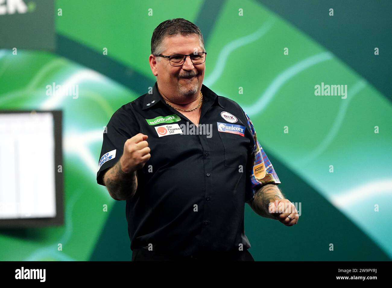 Gary Anderson celebrates after beating Boris Krcmar (not pictured) on ...