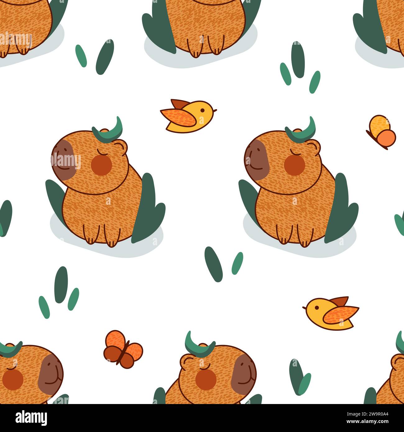 Cute capybara characters seamless pattern vector illustration Stock Vector Image & Art - Alamy