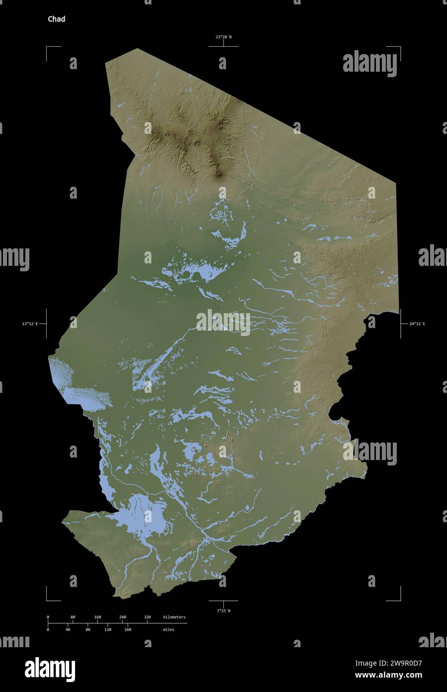 Shape of a Pale colored elevation map with lakes and rivers of the Chad ...