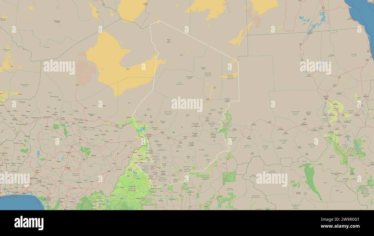 Chad outlined on a topographic, OSM Germany style map Stock Photo - Alamy