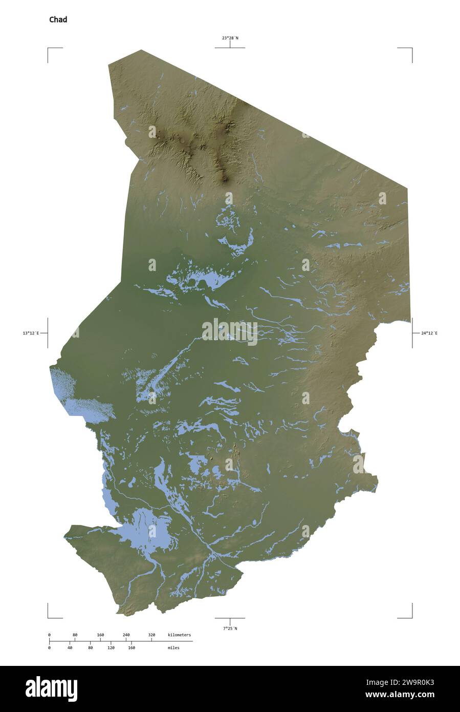 Shape of a Pale colored elevation map with lakes and rivers of the Chad ...