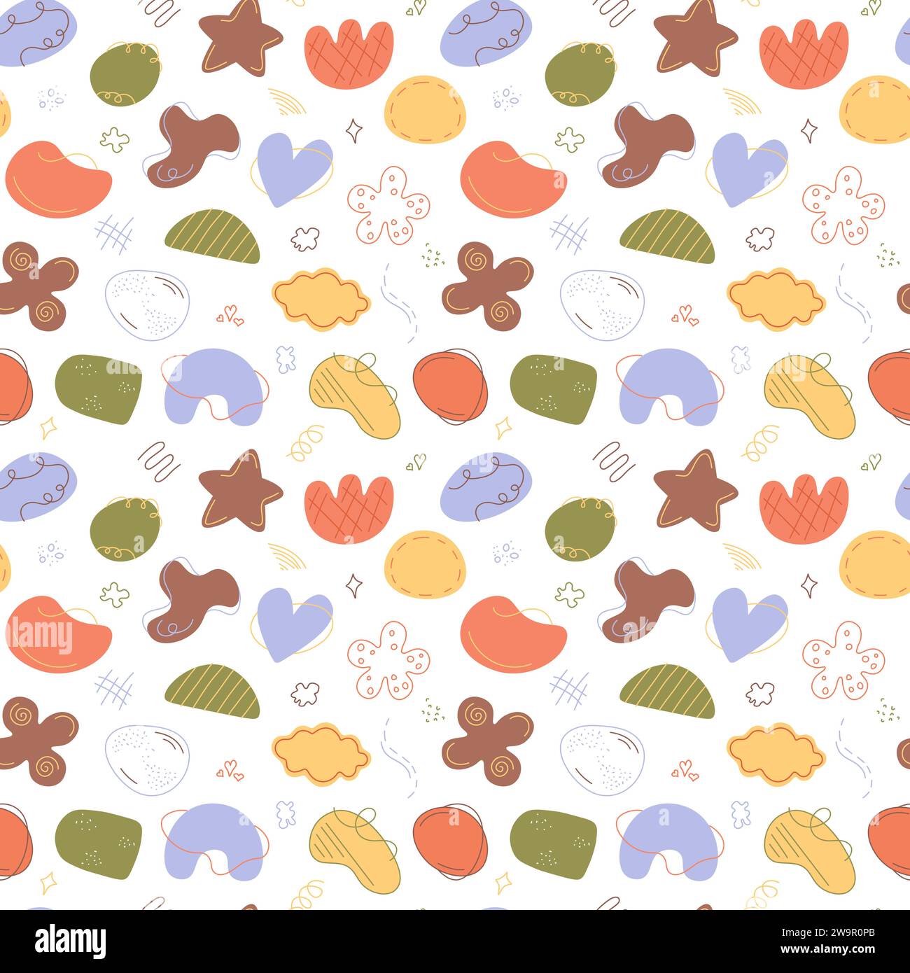 Abstract shapes pattern. Vector seamless background with hand drawn elements. Trendy abstraction ...