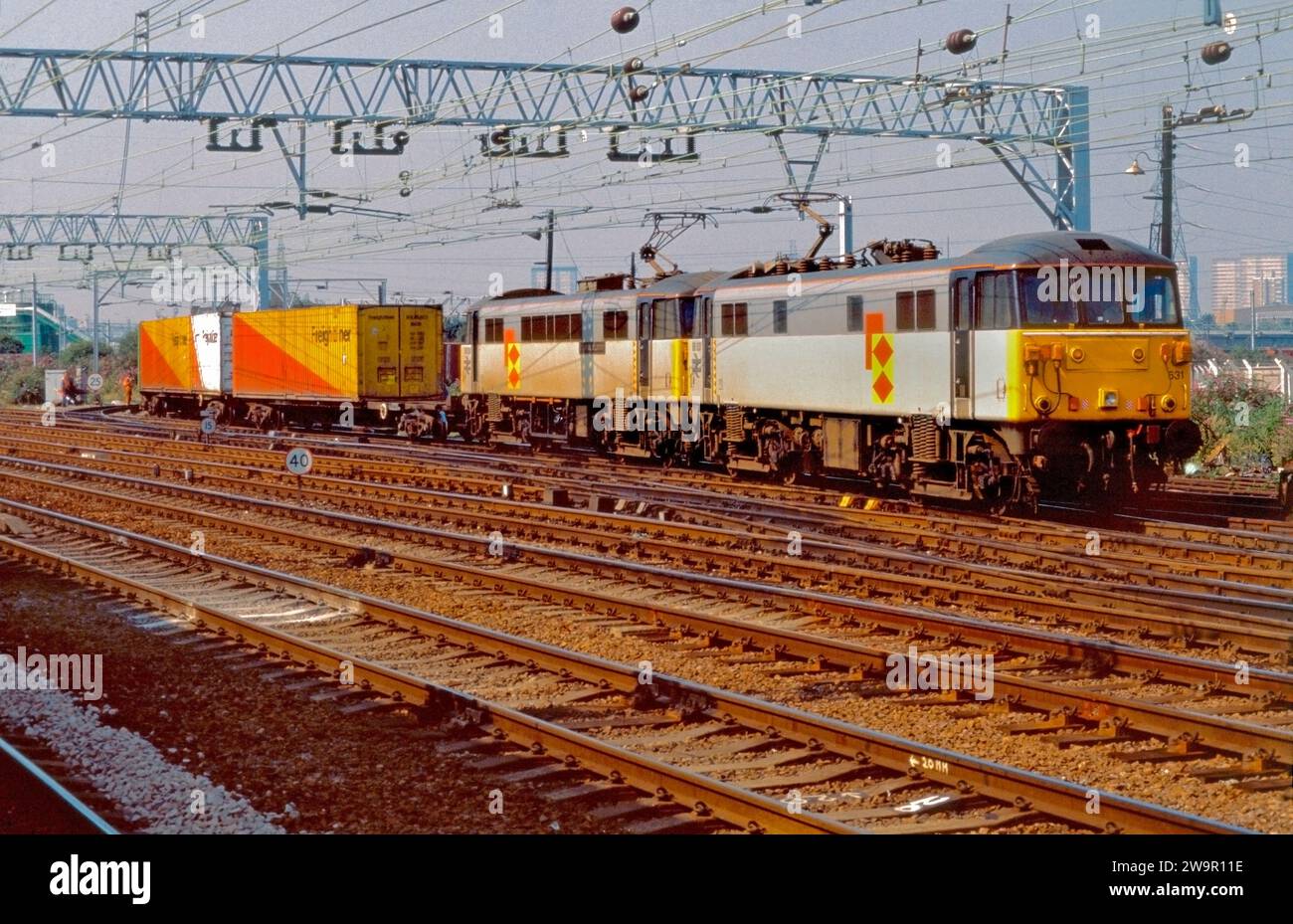 A pair of Class 86 electric locomotives numbers 86631 and 86634 working ...
