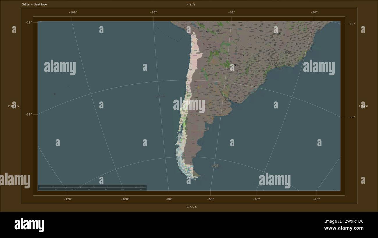 Chile highlighted on a topographic, OSM France style map map with the ...