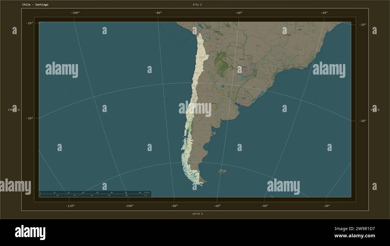 Chile highlighted on a topographic, OSM Humanitarian style map map with ...