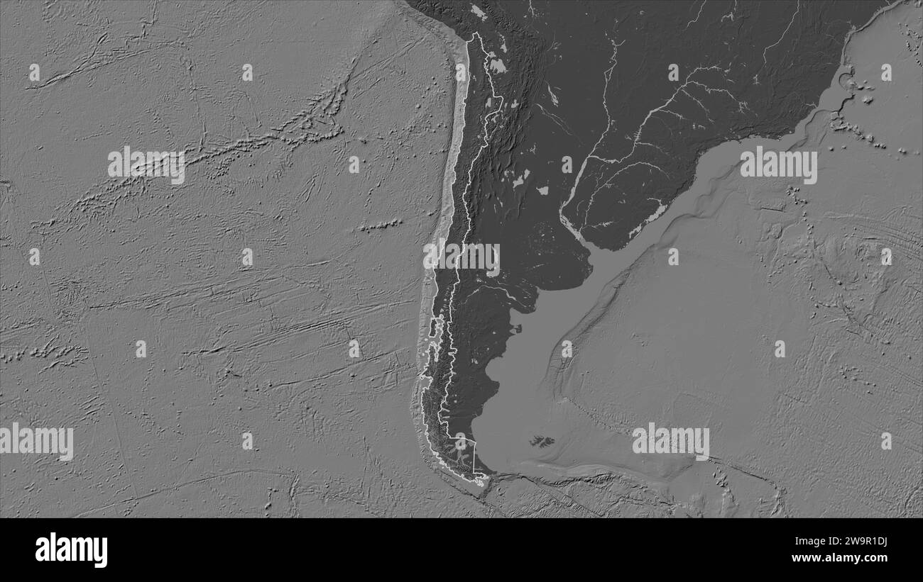 Chile outlined on a Bilevel elevation map with lakes and rivers Stock ...