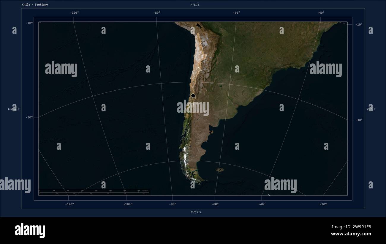 Chile highlighted on a low resolution satellite map map with the ...