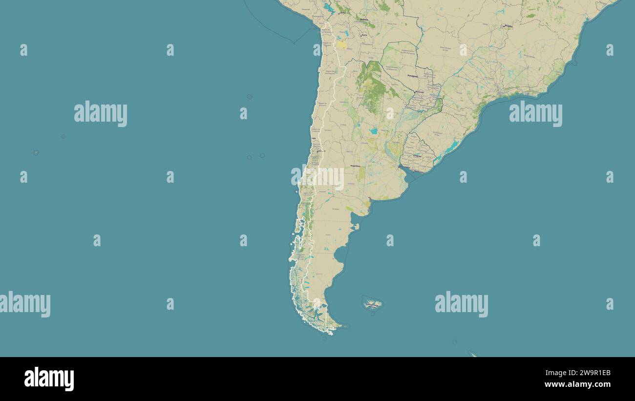 Chile outlined on a topographic, OSM Humanitarian style map Stock Photo ...