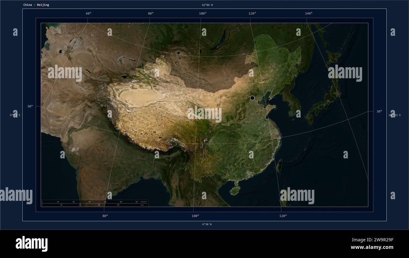 China highlighted on a low resolution satellite map map with the ...