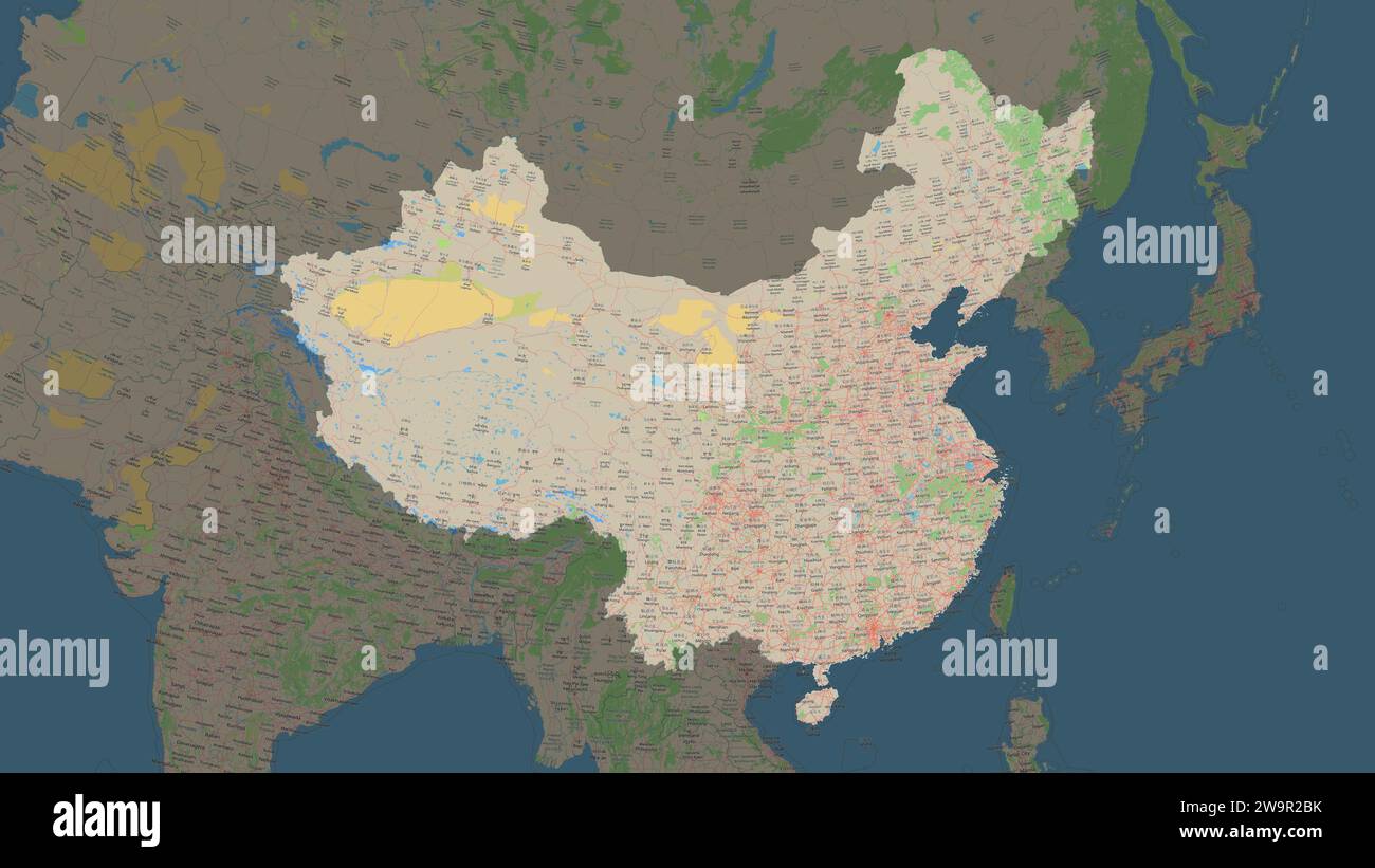 China highlighted on a topographic, OSM Germany style map Stock Photo ...