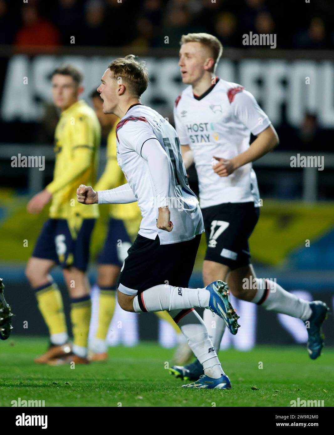 Derby County's Liam Thompson celebrates scoring his sides second goal ...