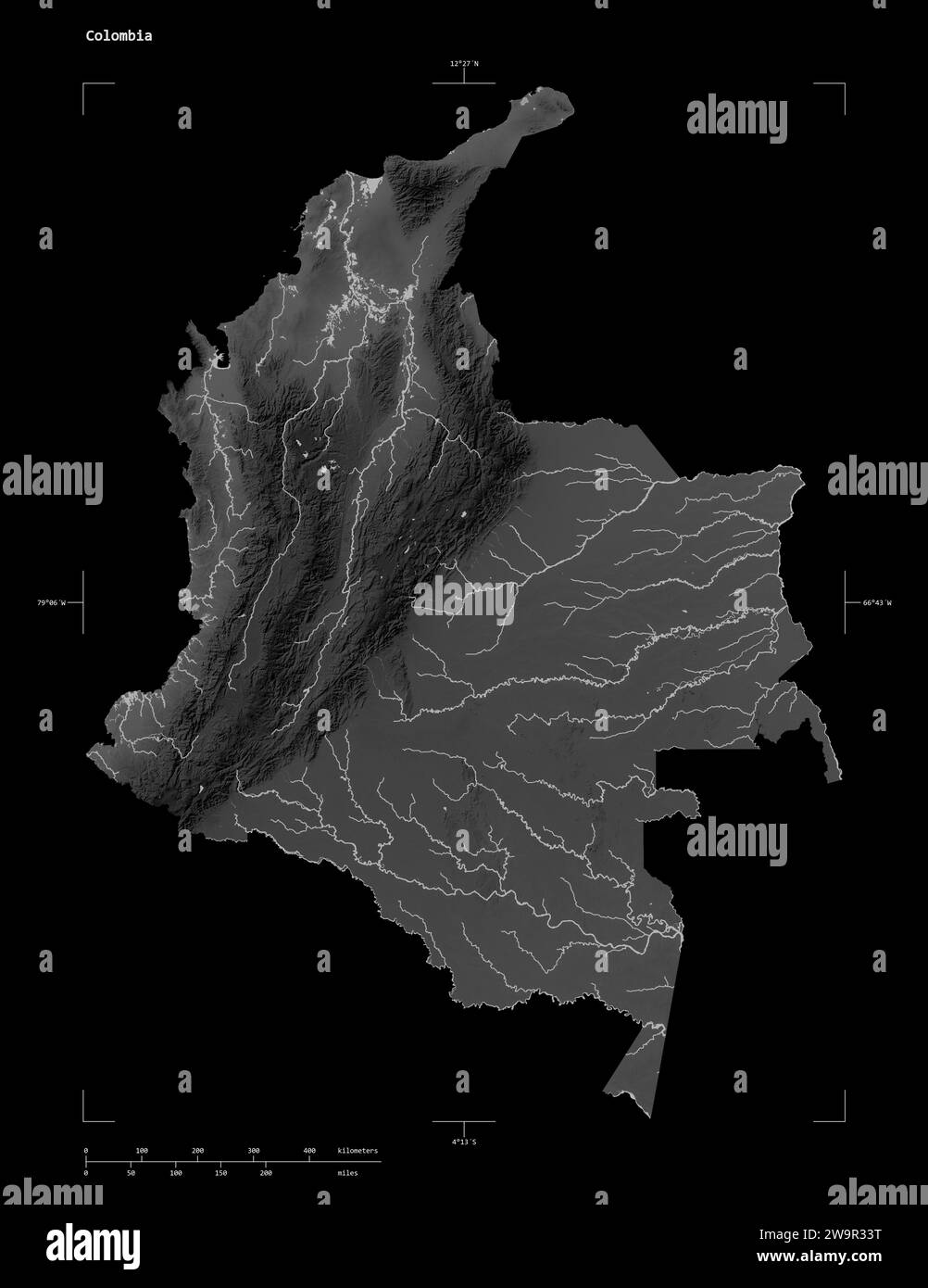 Shape of a Grayscale elevation map with lakes and rivers of the ...