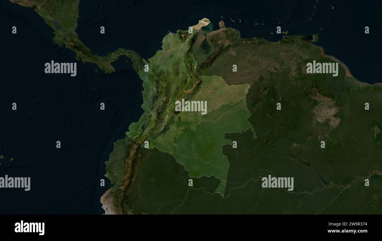 Colombia highlighted on a low resolution satellite map Stock Photo - Alamy