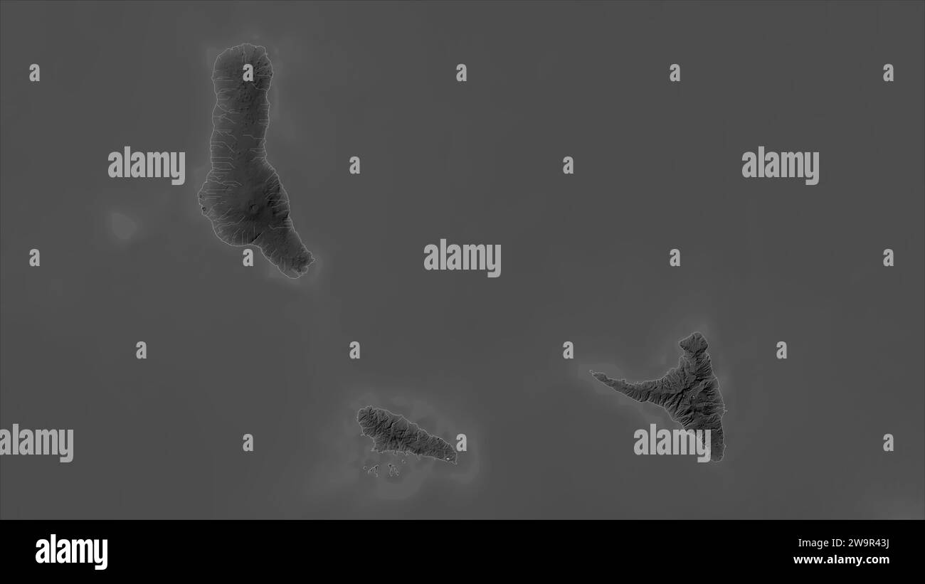 Comoros highlighted on a Grayscale elevation map with lakes and rivers ...