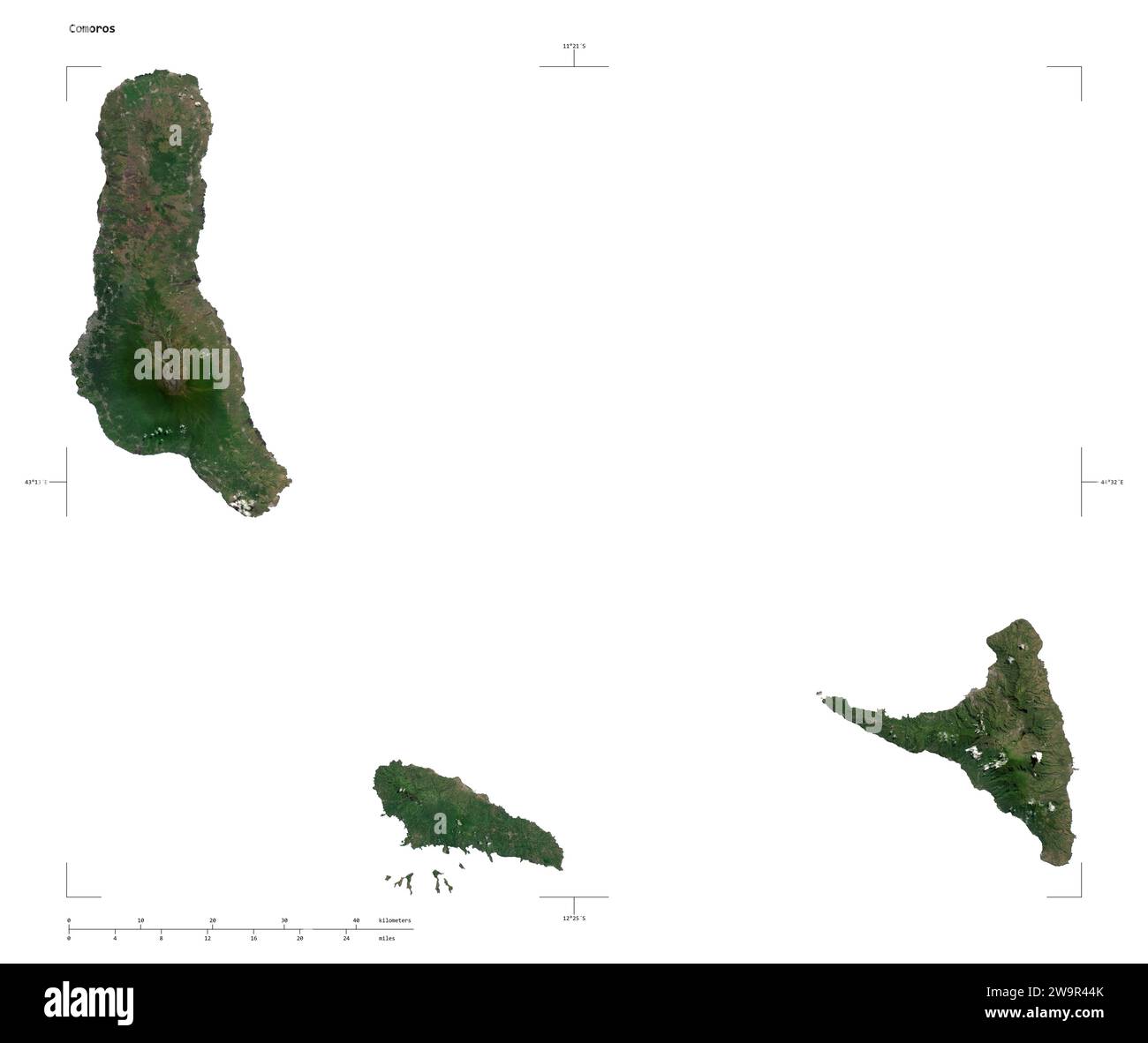 Shape of a high resolution satellite map of the Comoros, with distance ...