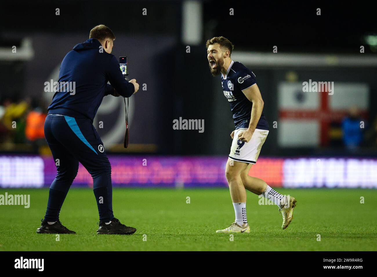 LONDON, UK - 29th Dec 2023: Tom Bradshaw of Millwall celebrates his ...