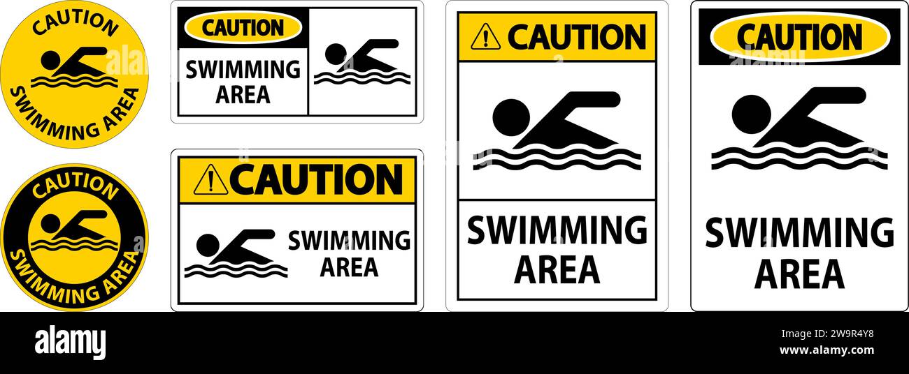 Water Safety Sign Caution - Swimming Area Stock Vector Image & Art - Alamy
