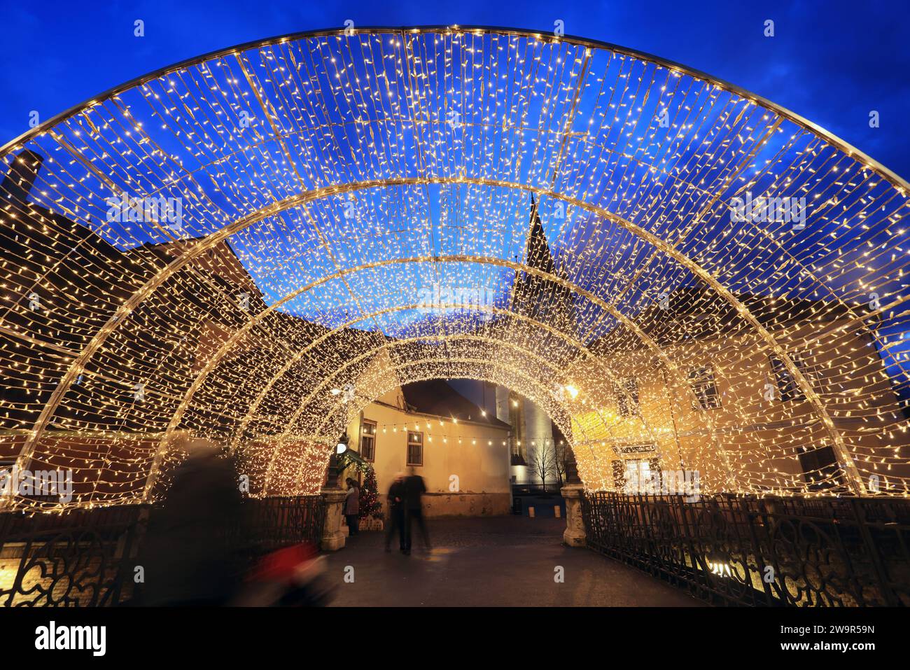 Bridge of Lies with Christmas tunnel of lights in the medieval city of ...