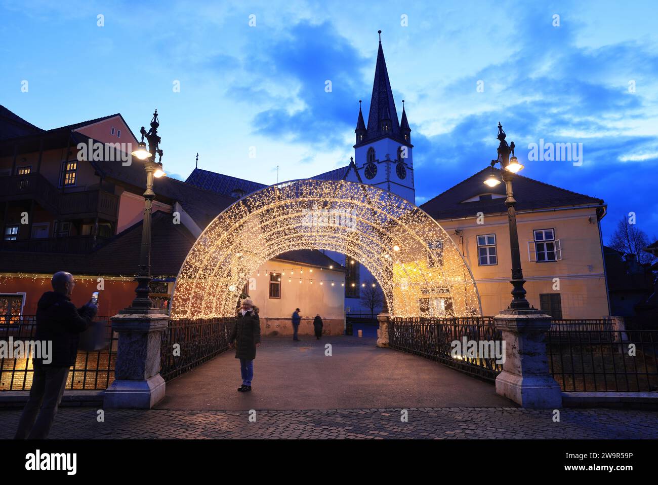 Bridge of Lies with Christmas tunnel of lights in the medieval city of ...