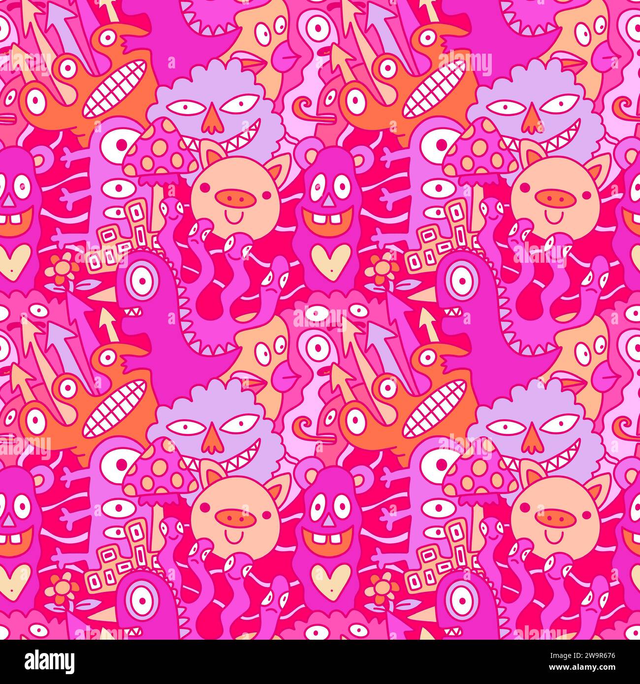 Cartoon retro monsters seamless Halloween pattern for wrapping paper ...