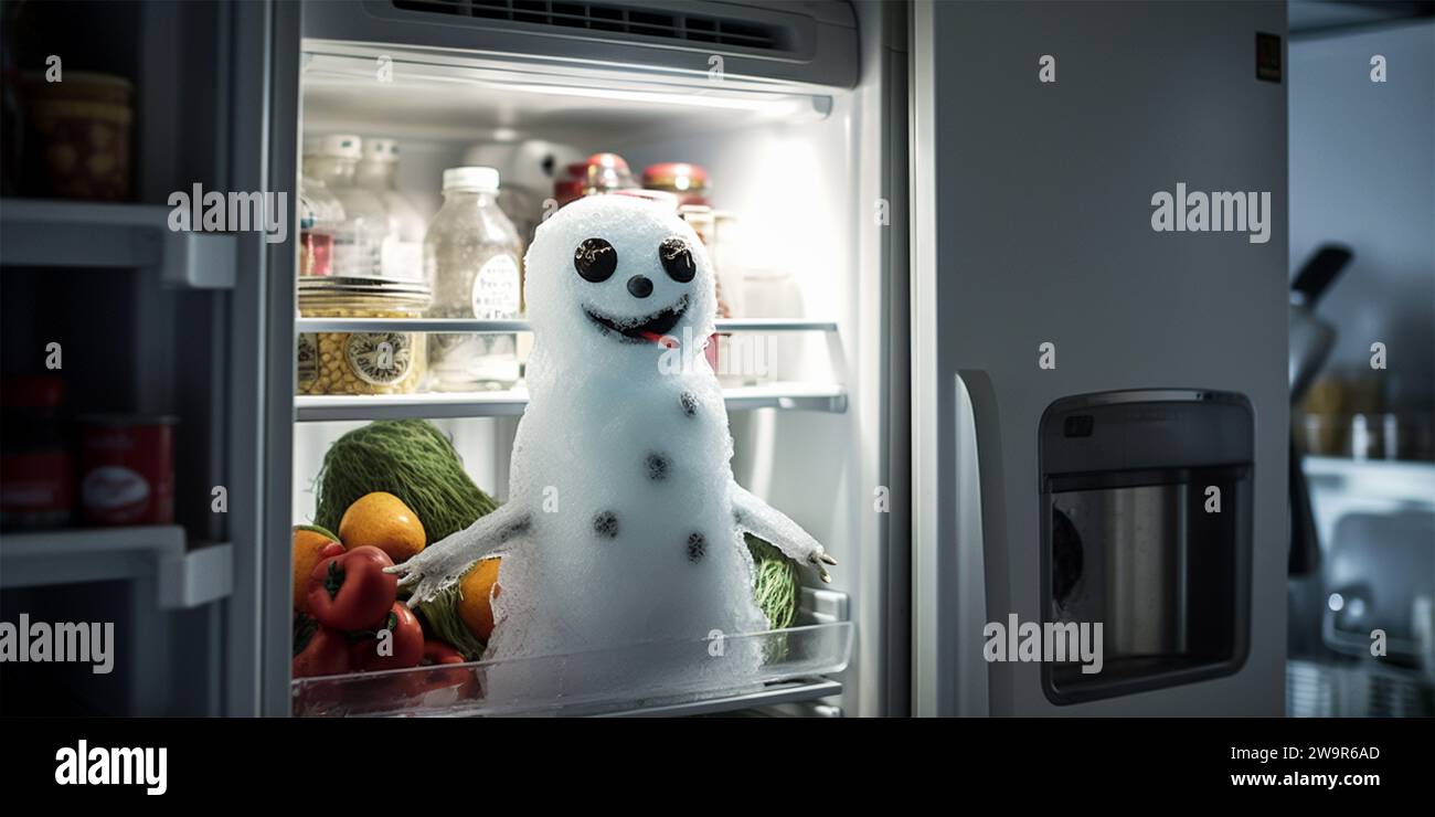 white snowman in the refrigerator Stock Photo - Alamy
