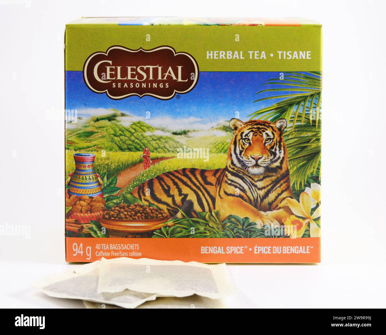 Box of Celestial Seasonings Herbal tea, Bengal Spice Stock Photo - Alamy