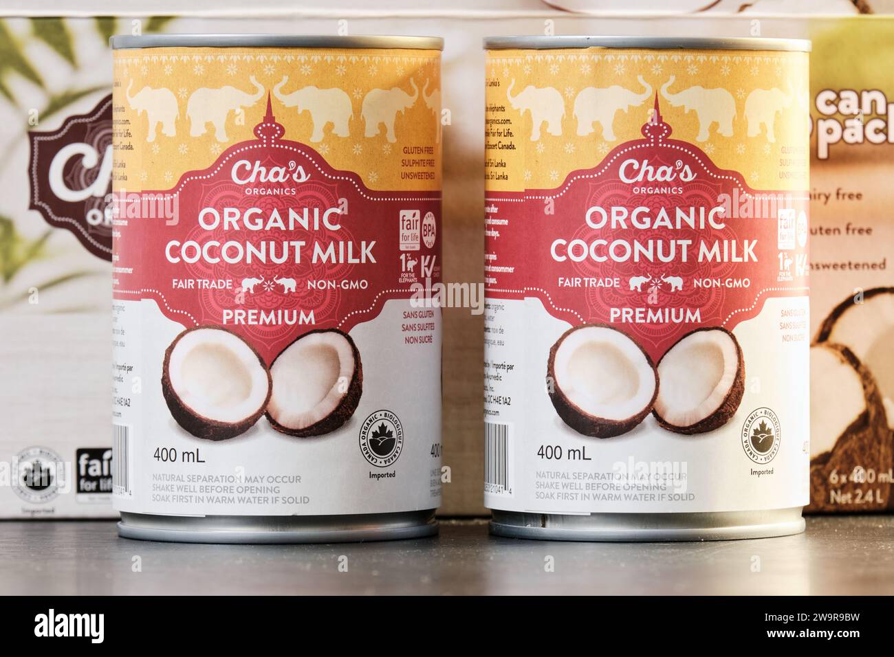 Cans of Cha's Organic Coconut Milk Premium imported from Sri Lanka ...
