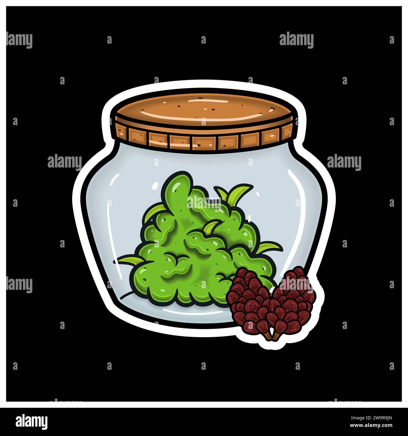Pine Cone Flavor With Cartoon Mascot of Weed Bud On Jar. For Sticker ...