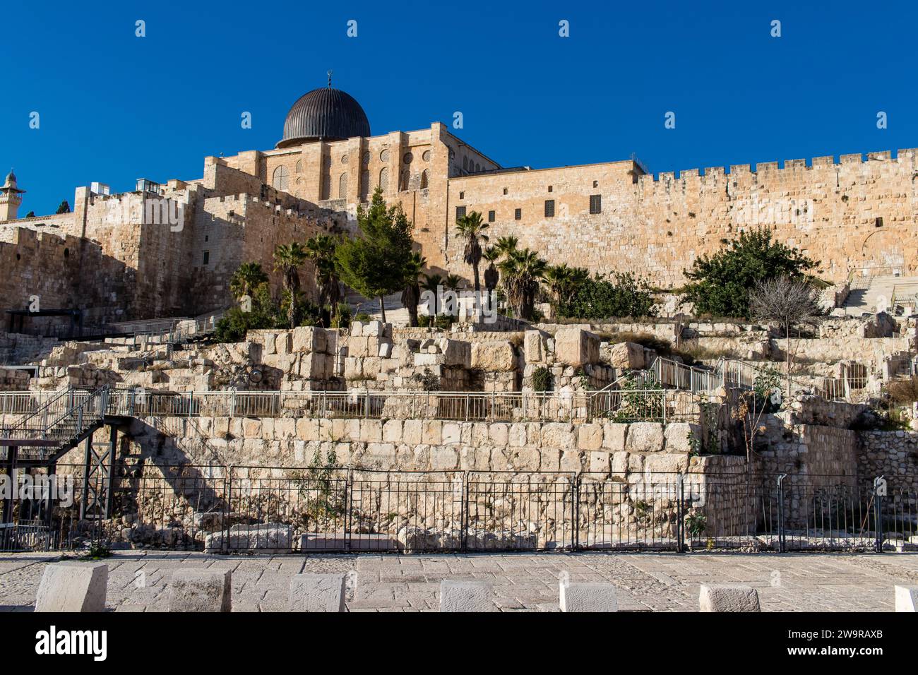 Jerusalem, Israel – December 27, 2023 Excavations adjacent to Robinson ...