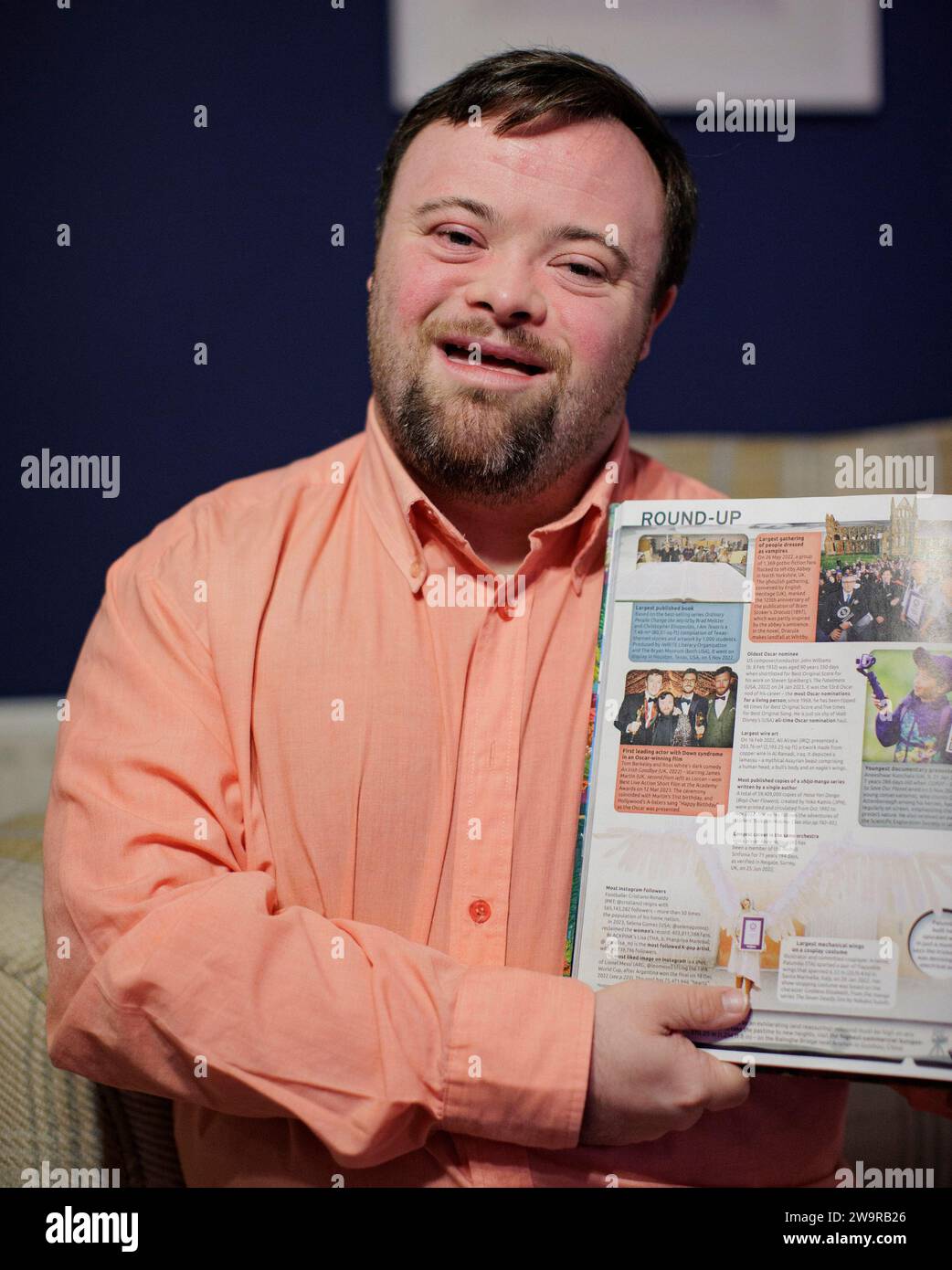 Actor James Martin at his family home in south Belfast holing a copy of ...