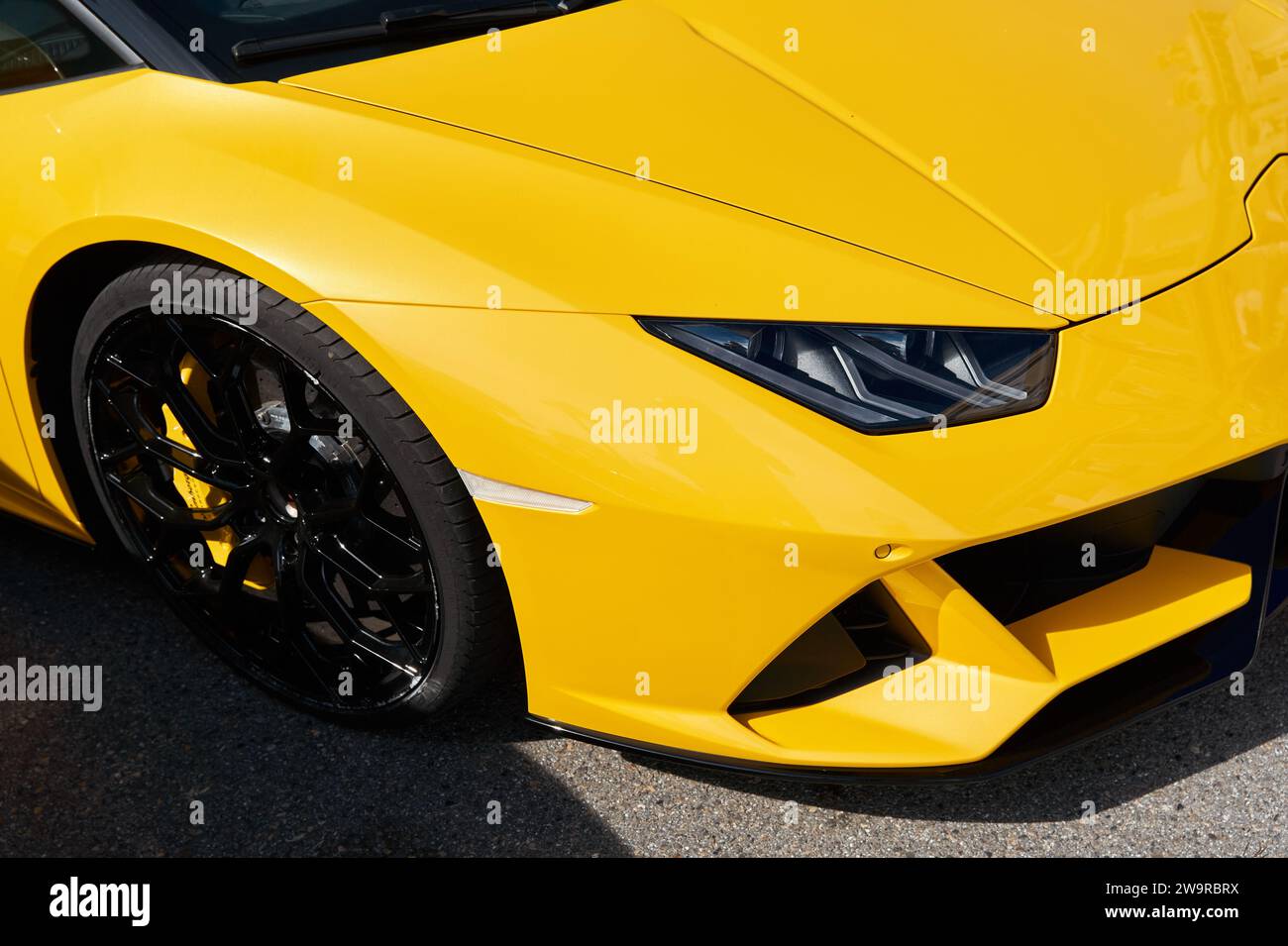 Monaco, Monte Carlo, 29 September 2022 - Close-up view of yellow sports ...