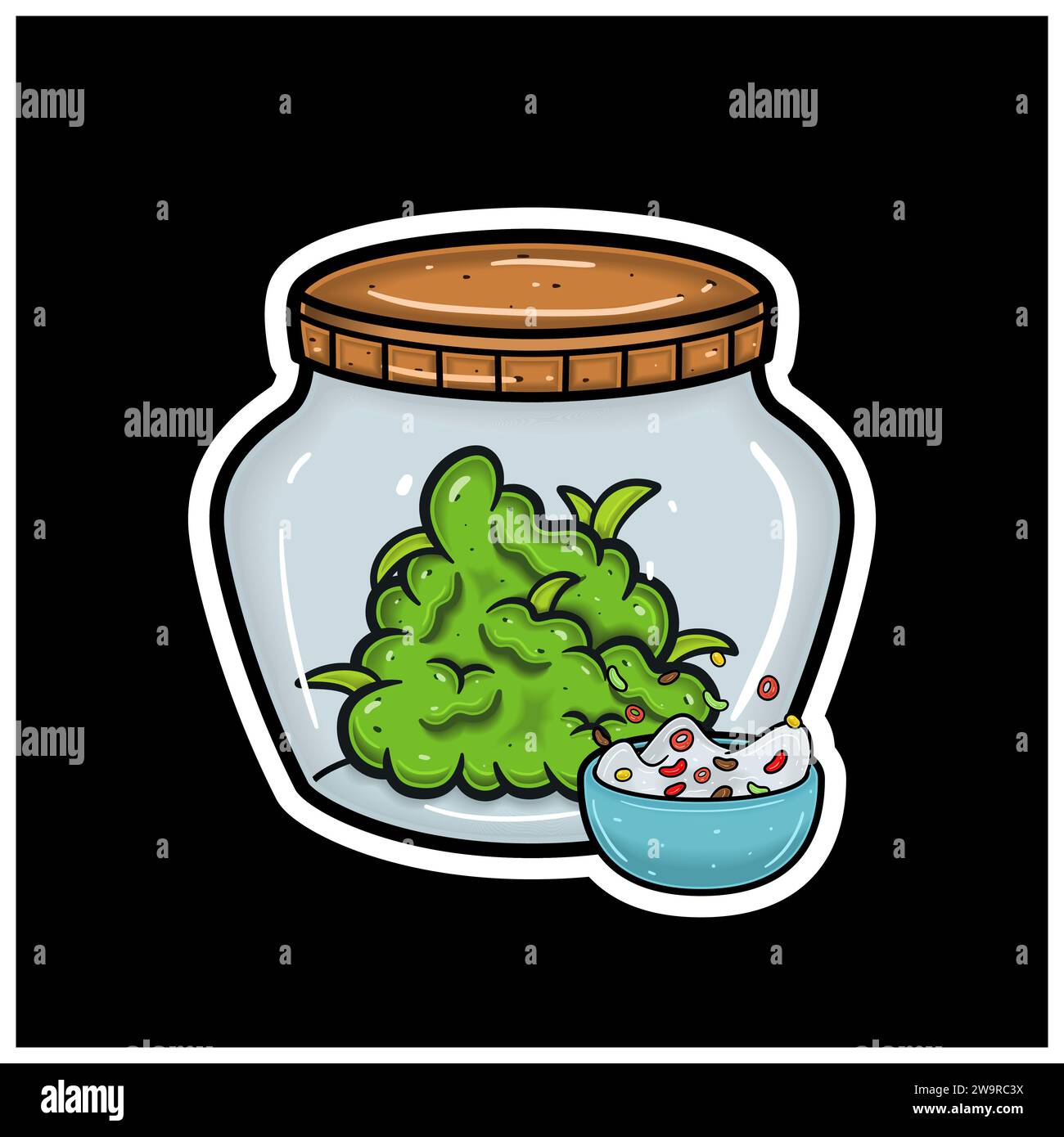 Cereal Flavor With Cartoon Mascot Of Weed Bud On Jar For Sticker And