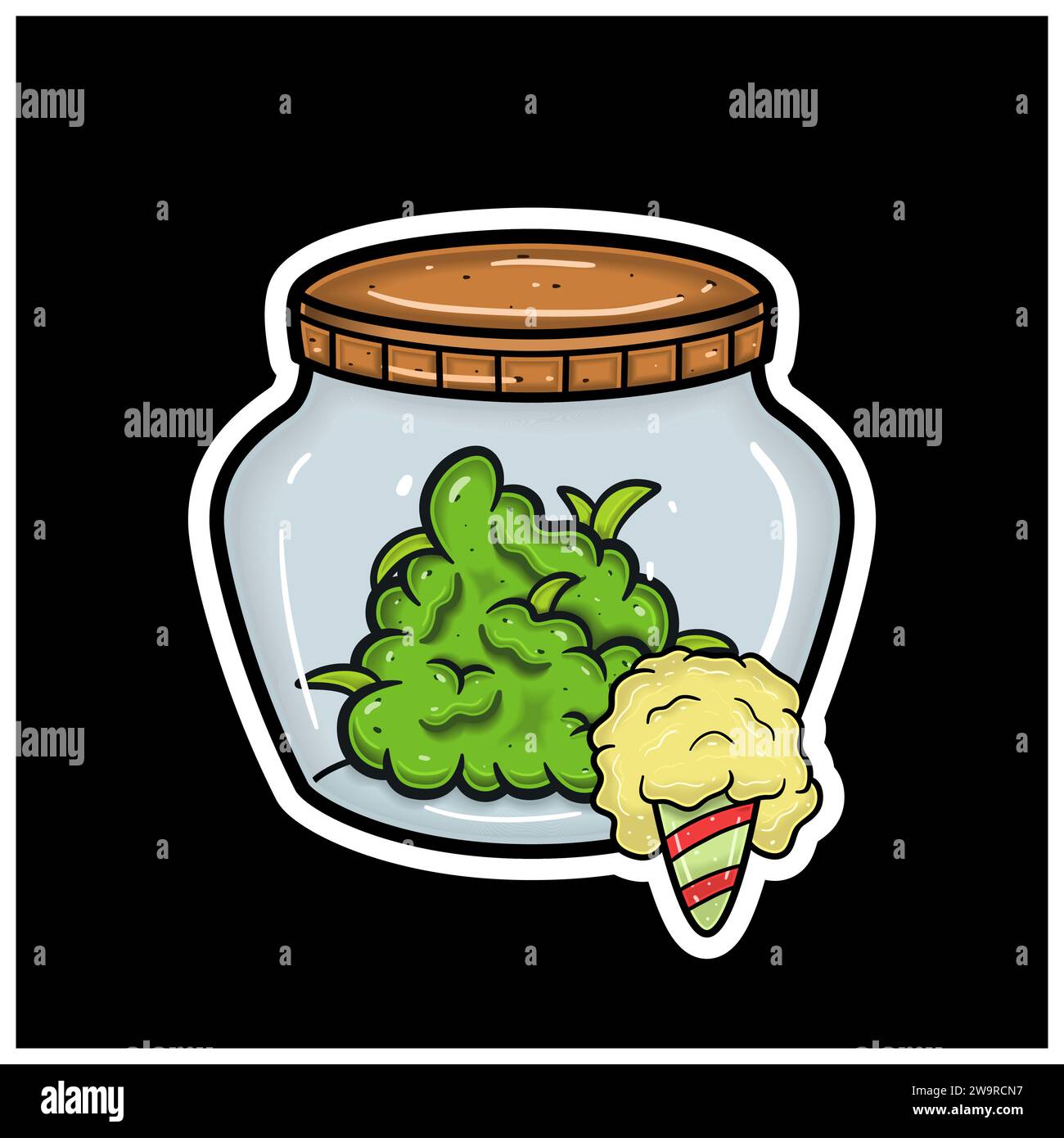 Cotton Candy Flavor With Cartoon Mascot of Weed Bud On Jar. For Sticker ...