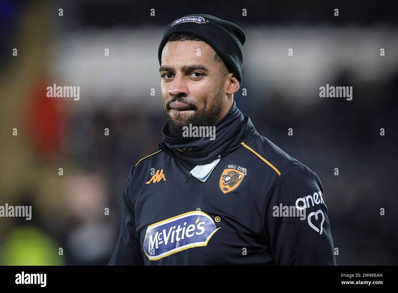 Cyrus Christie #33 of Hull City during the pre match warm up ahead of ...