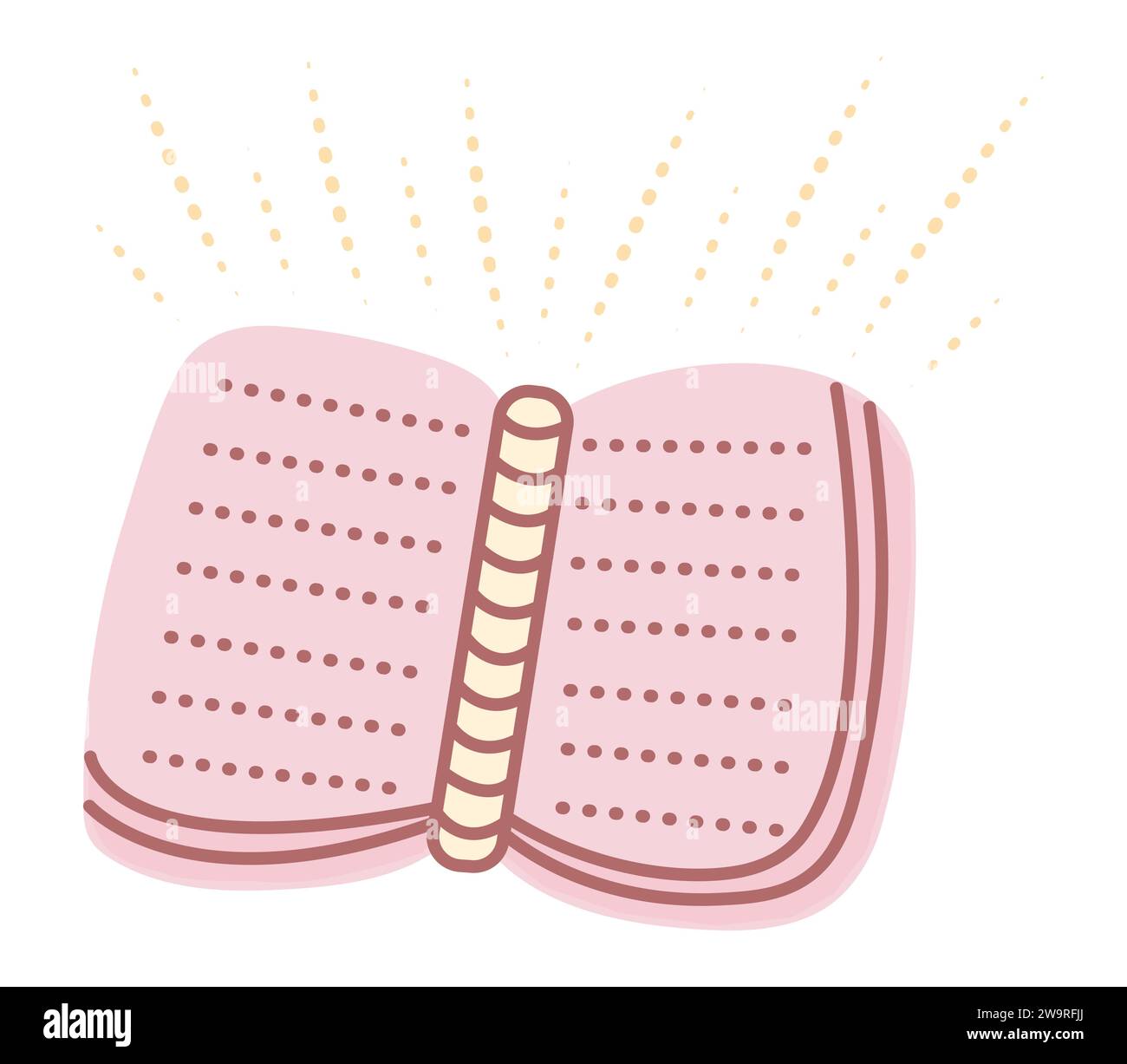 Magical glowing open book, cute color vector illustration in pink ...