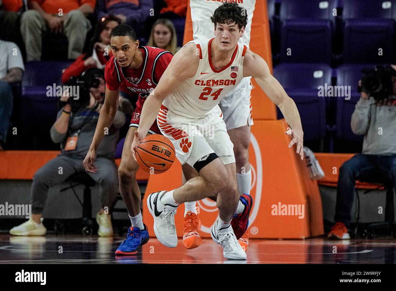 Clemson center PJ Hall (24) steals the ball from Radford center D ...