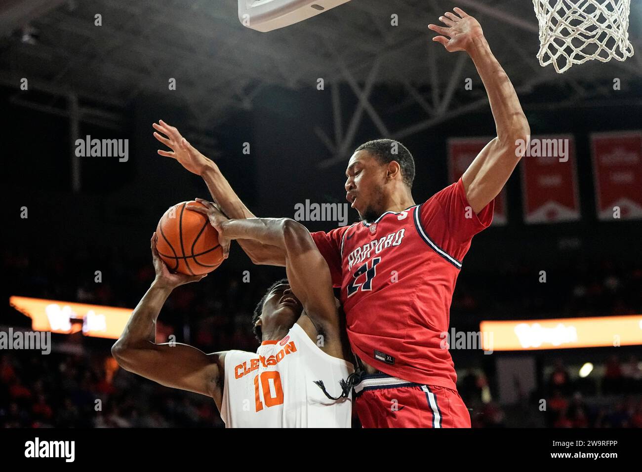 Clemson forward RJ Godfrey (10) shoots against Radford center D'Auntray ...
