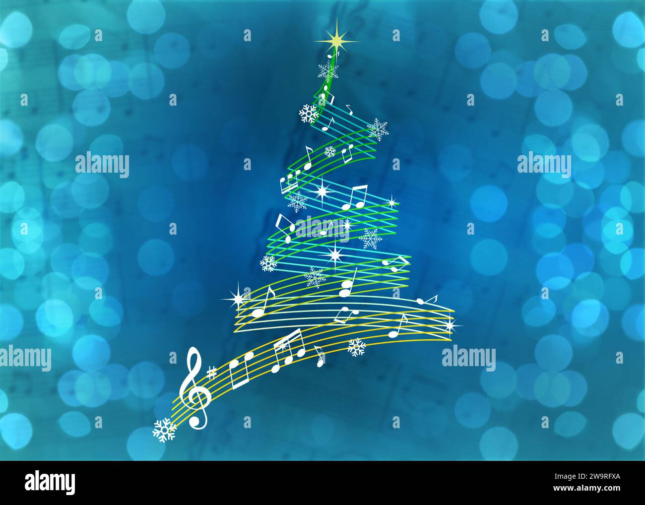 Christmas tree made of music notes and snowflakes against sheet with ...
