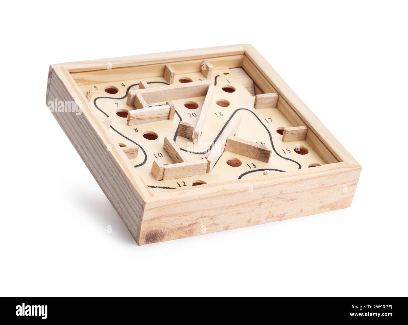 Wooden toy maze isolated on white. Puzzle game Stock Photo - Alamy