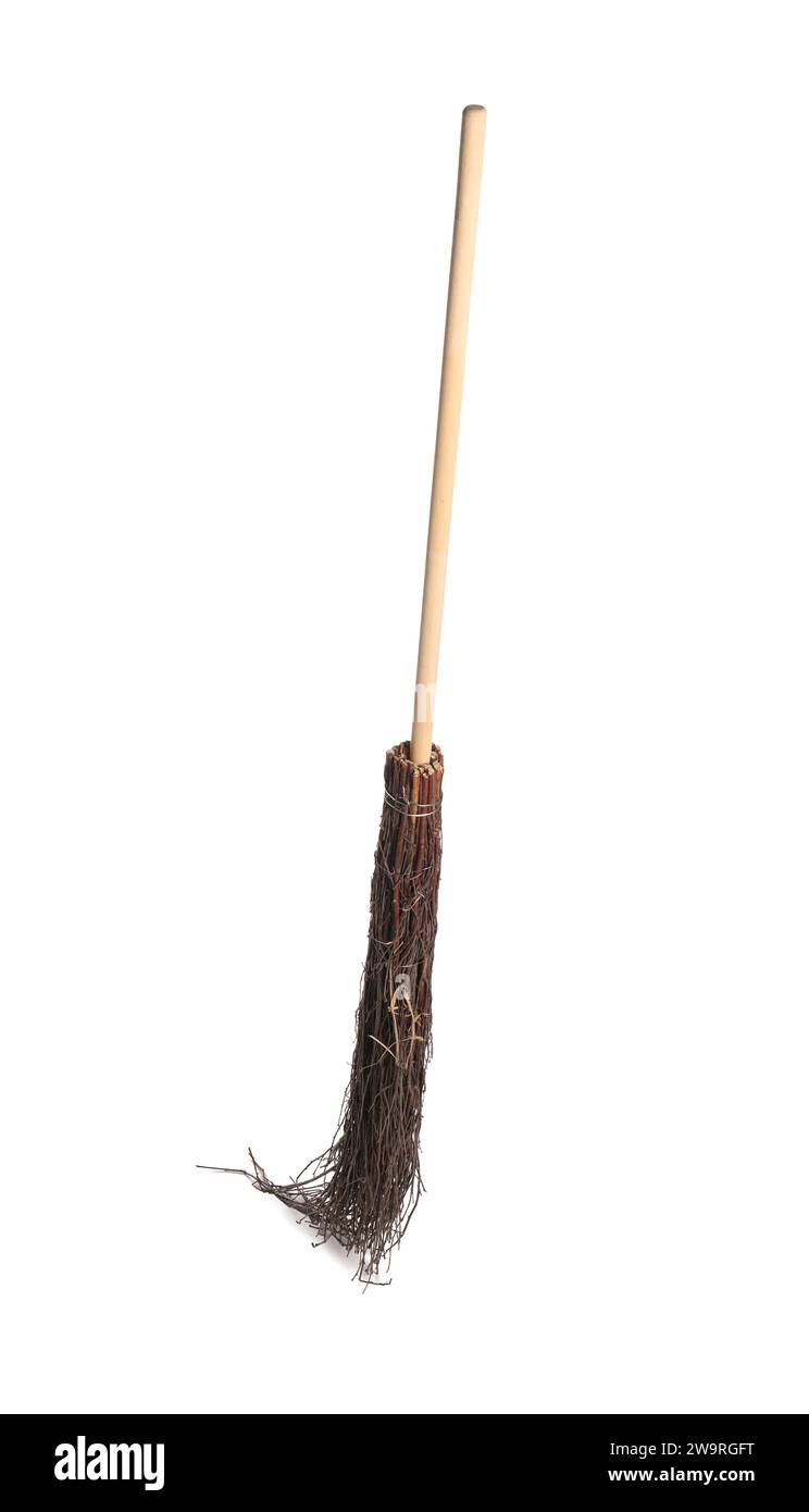 Old broom with wooden handle isolated on white Stock Photo - Alamy