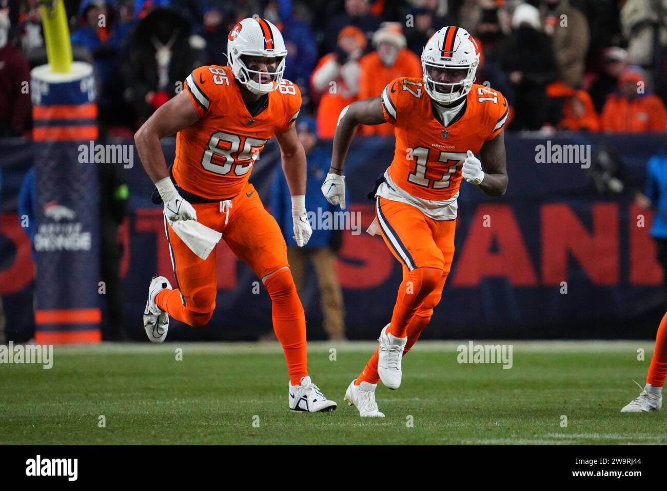 Denver Broncos tight end Lucas Krull (85) and Denver Broncos wide ...