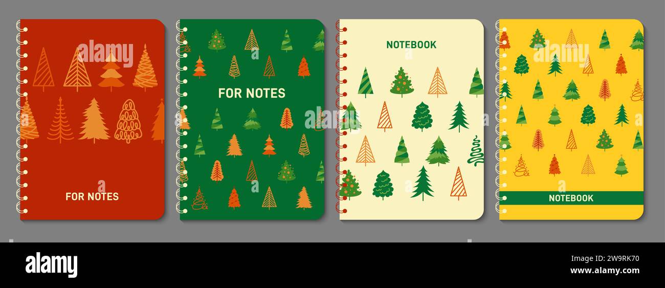 Christmas tree notebook cover set. New Years and xmas traditional ...