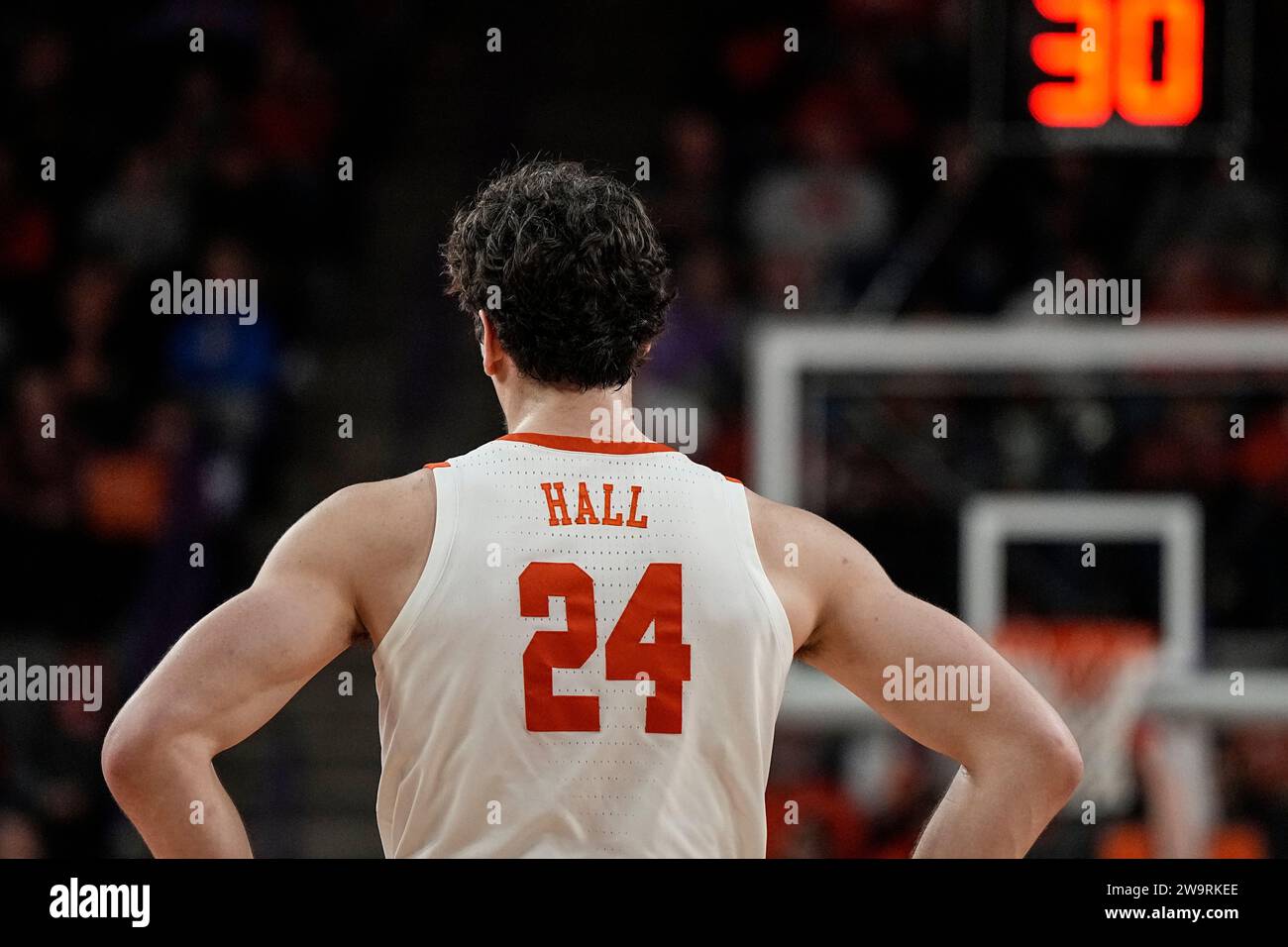Clemson center PJ Hall (24) walks the court during the first half of an ...