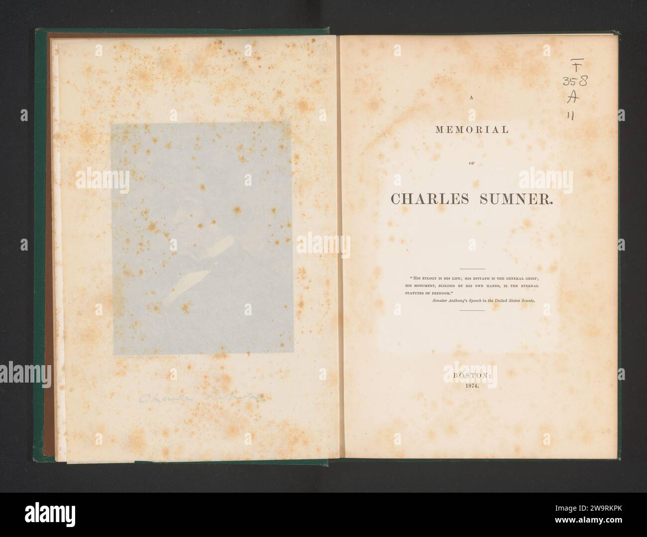 A memorial of Charles Summer, Wright & Potter, 1874 book Boston paper ...