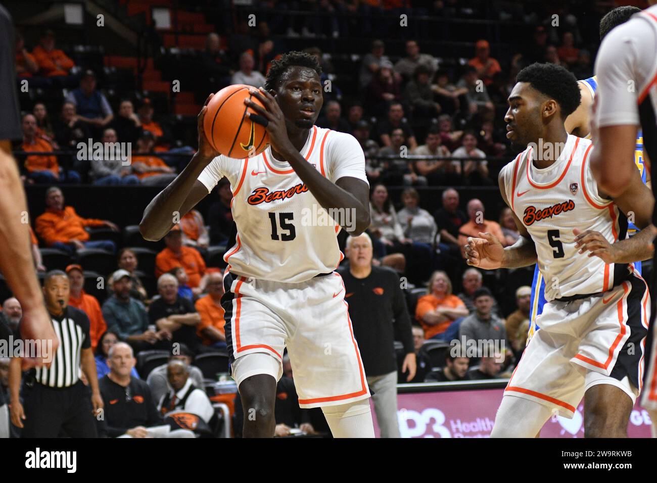 Oregon State center Chol Marial (15) grabs a rebound against UCLA ...
