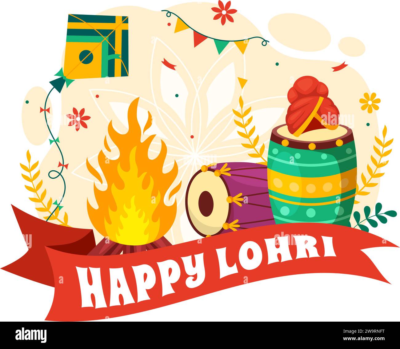 Happy Lohri Festival of Punjab India Vector Illustration of Playing ...