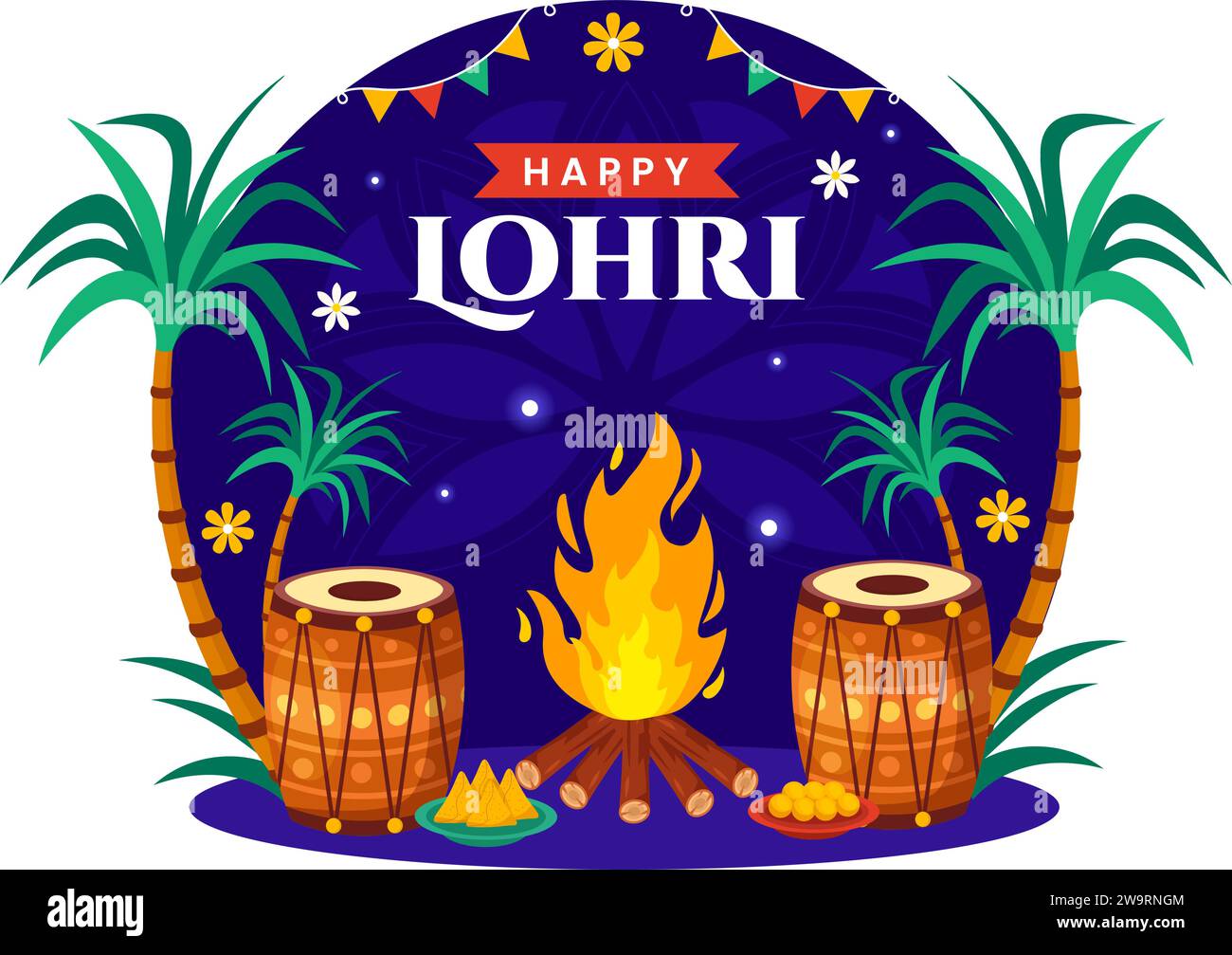 Happy Lohri Festival of Punjab India Vector Illustration of Playing ...